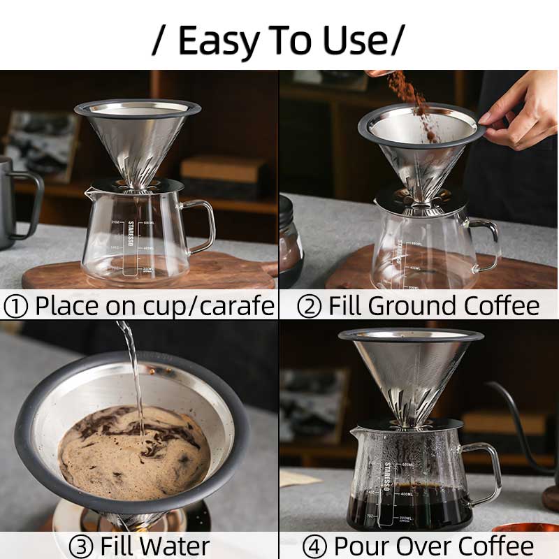 STARESSO Pour Over Metal Coffee Filter | Coffee Pour Over Steel Filter