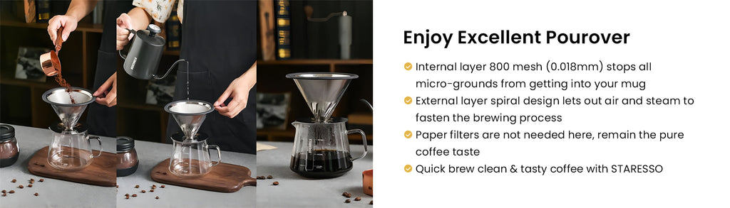 STARESSO Pour Over Metal Coffee Filter | Coffee Pour Over Steel Filter